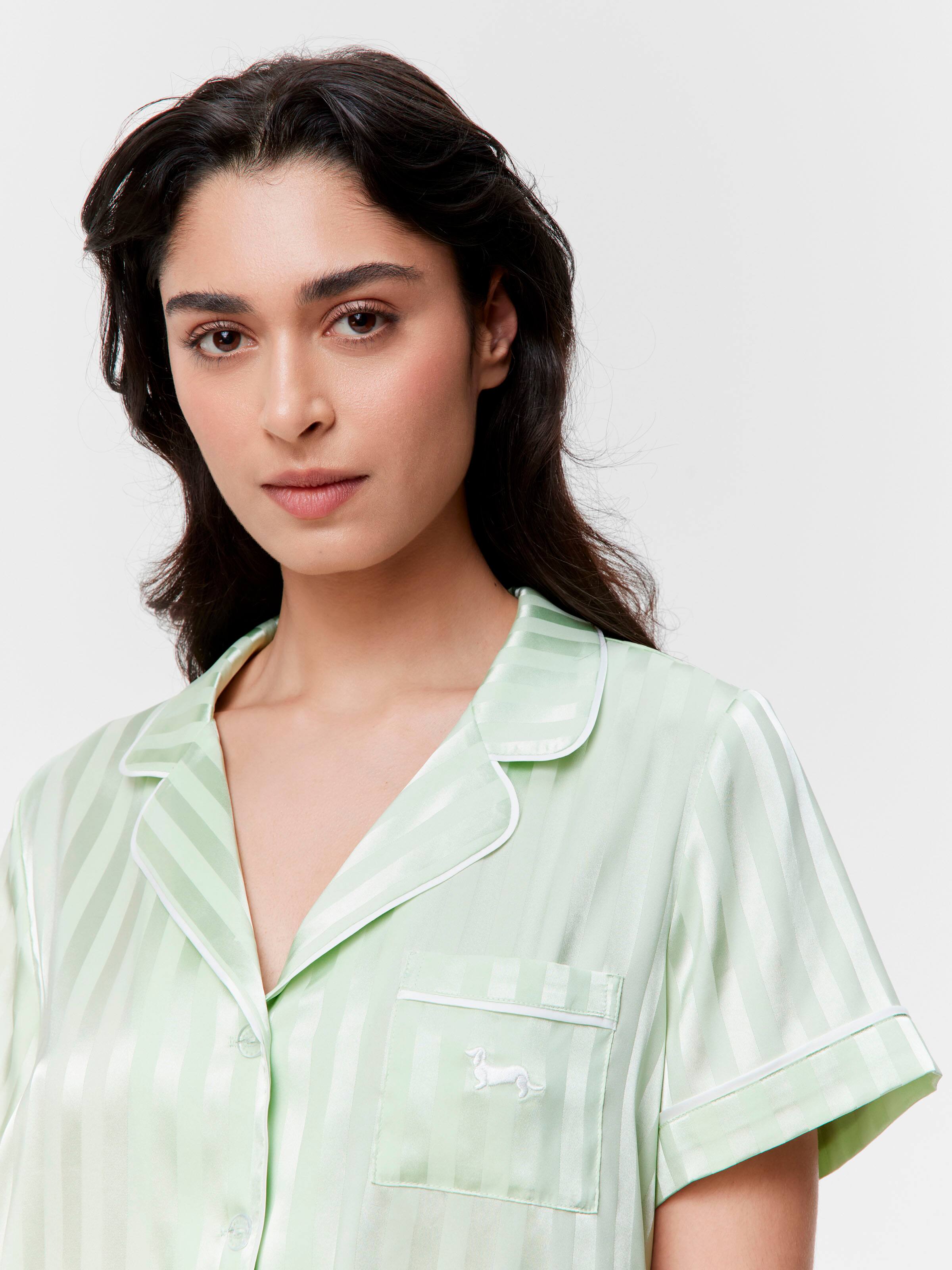Pistachio Stripe Chic Satin Shortie Pj Set - Peter Alexander™ Official